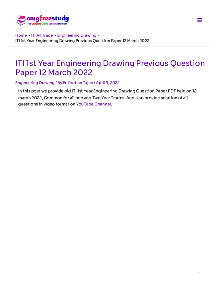 ITI 1st Year Engineering Drawing Previous Question Paper 12 March 2022 ...