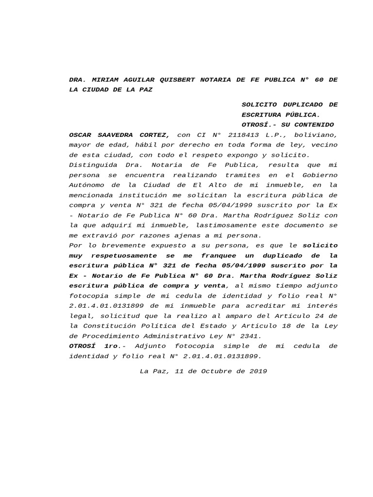 Solucitud Notaria Duplicado de Ep | PDF