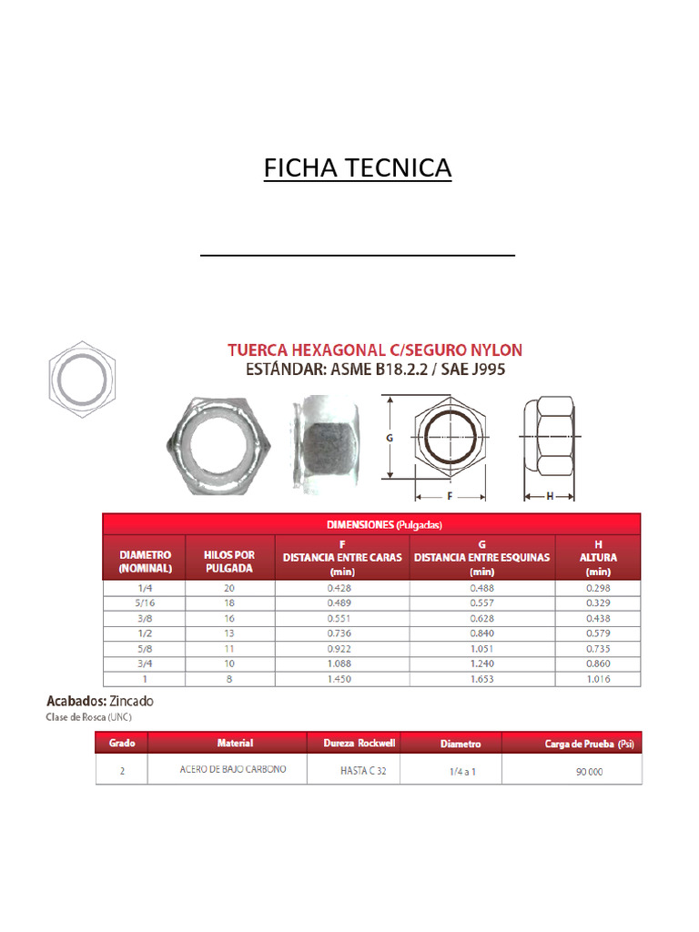 Ficha Tecnica Tuerca Con Seguro Nylon | PDF