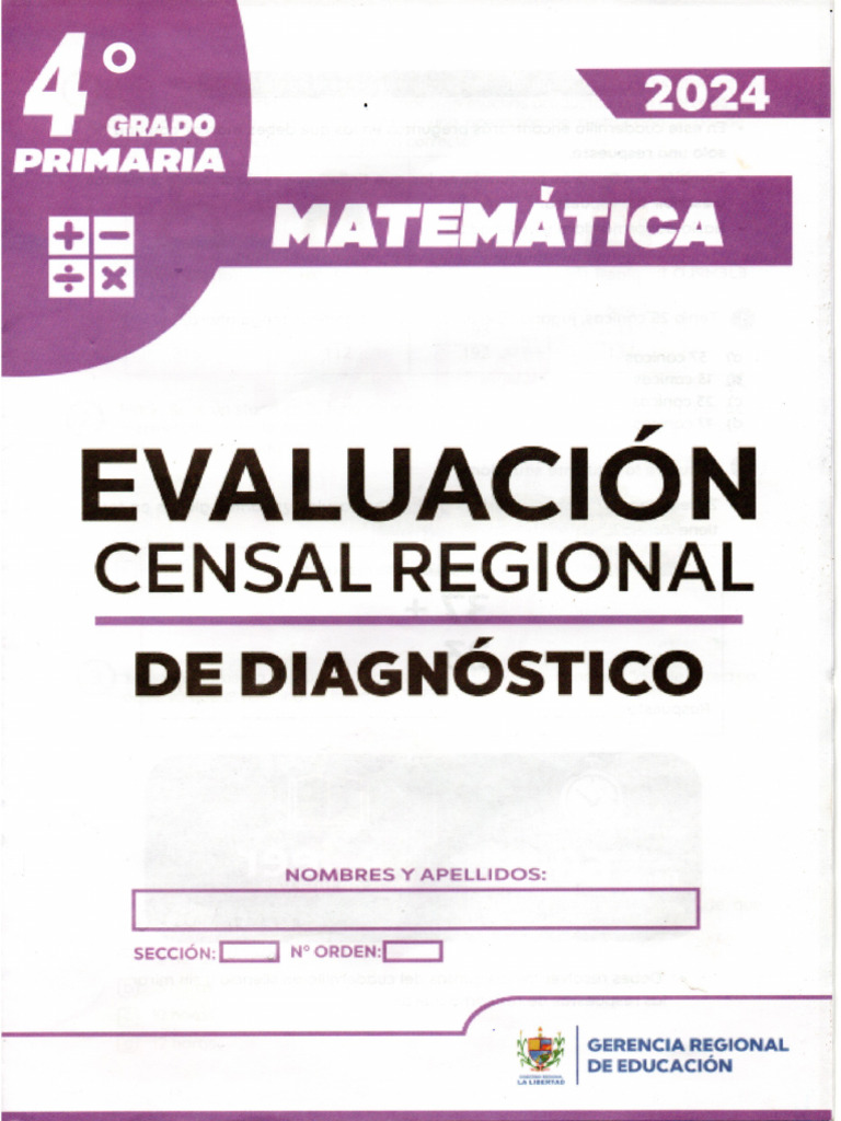 Copia de Evaluación censal regional de diagnóstico - Matemática 4 ...