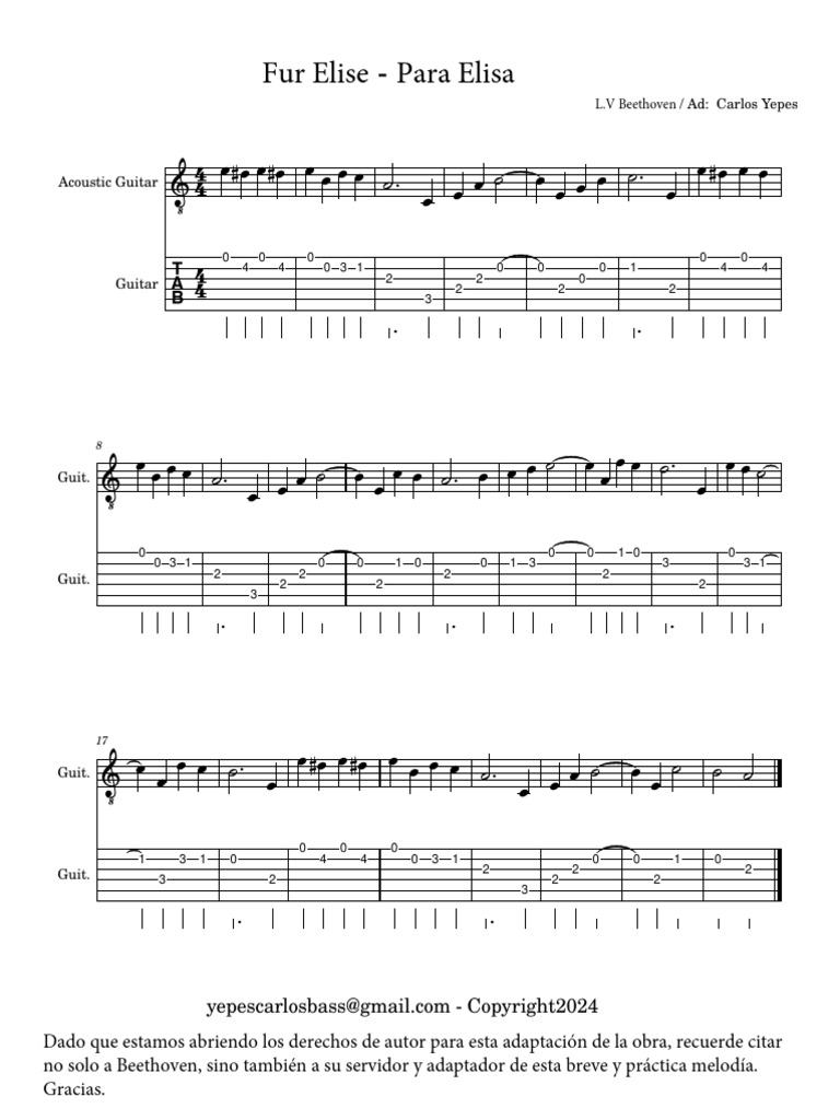 Fur Elisa Guitarra TAB Carlos M | PDF | Composiciones Musicales