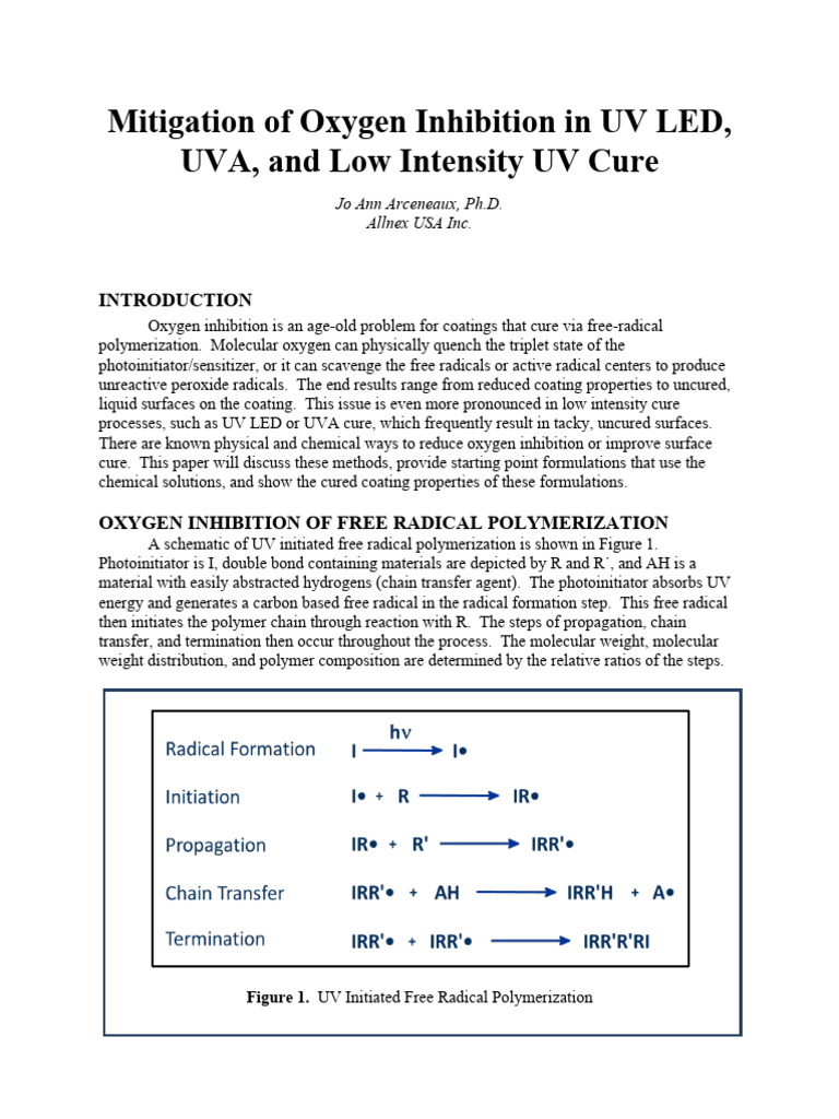 Arceneaux - Mitigation of Oxygen Inhibition in UV LED, UVA, and Low Intensity UV Cure | PDF ...