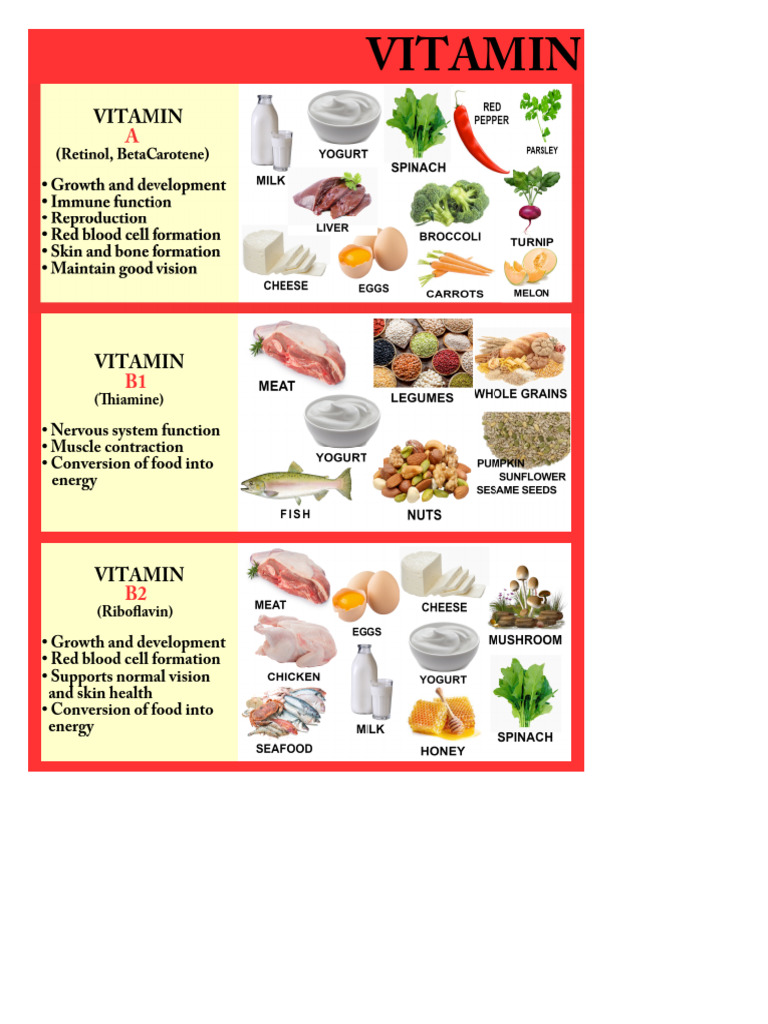 Vitamin Functions Overview Chart | PDF