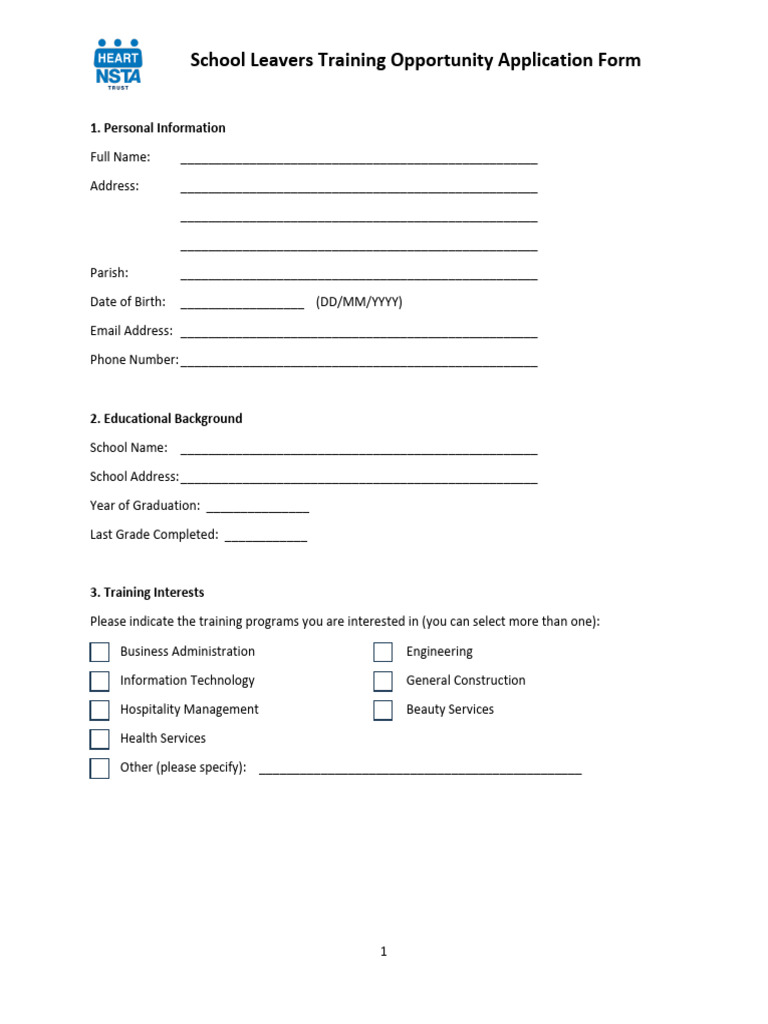 School Leavers Training Application Form | PDF