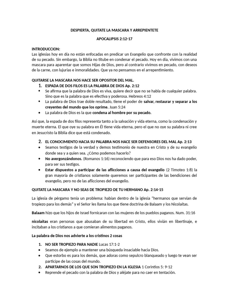 Quítate la máscara y arrepiéntete | PDF | Pecado | Vida eterna ...