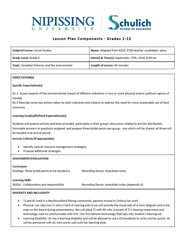 Grade 4 Social Studies Lesson Plan | PDF | Learning | Sustainability