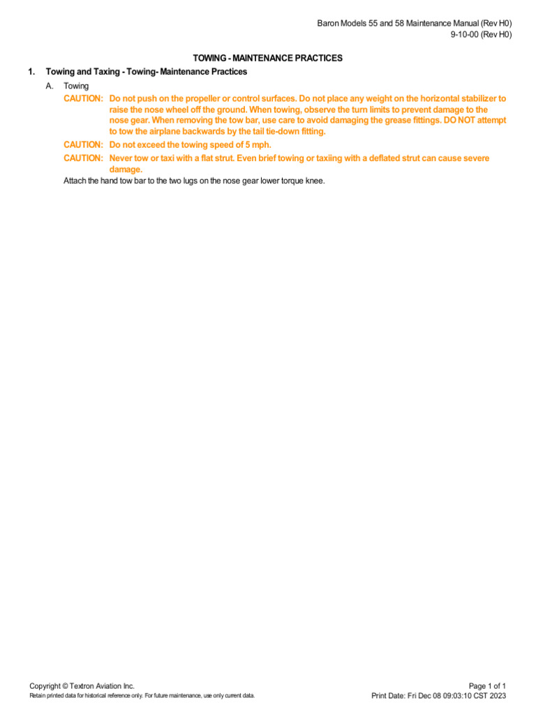 Towing Maintenance Guidelines for Aircraft | PDF