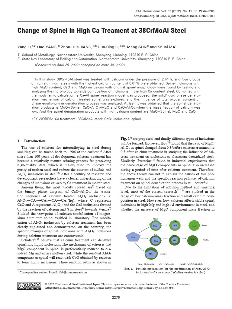 Change of Spinel in High Ca Treament at 38CrMoAl Steel | PDF | Magnesium | Calcium