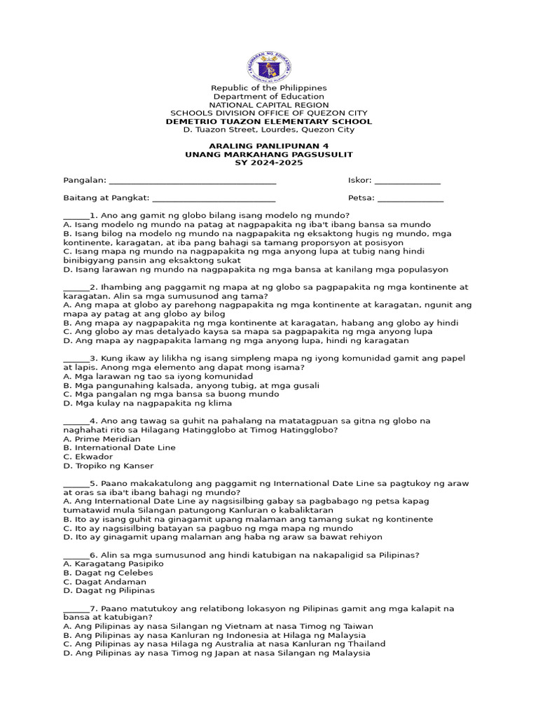 Ap 4 - Pt-Test Paper | PDF