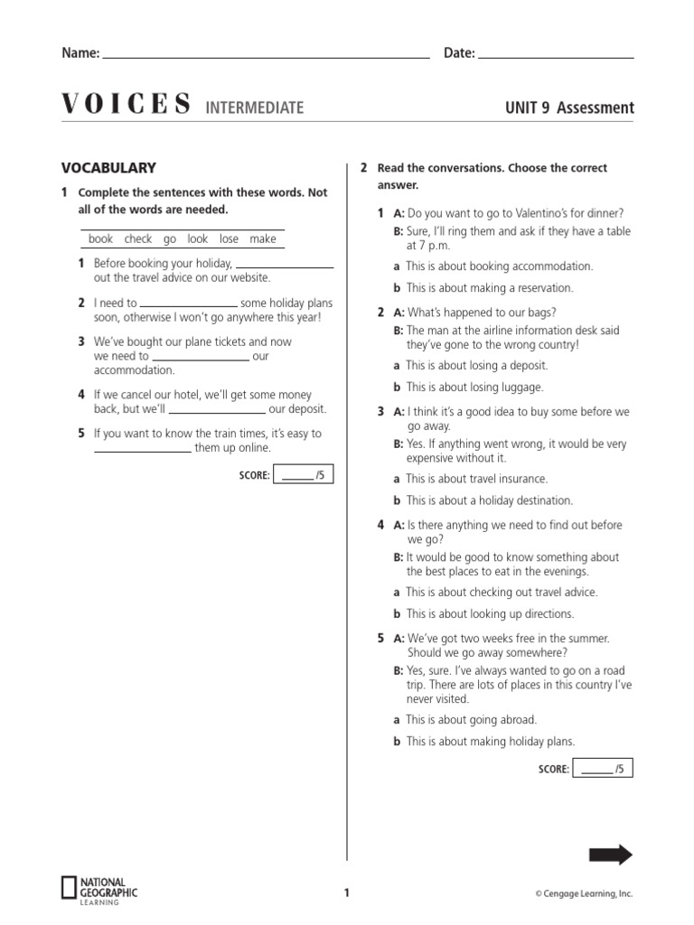 Voices Intermediate U09 Test | PDF | Workweek And Weekend