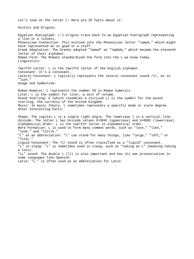Facts About Letter L | PDF