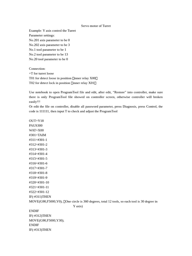 Turret Servo Motor Parameter Setup | PDF