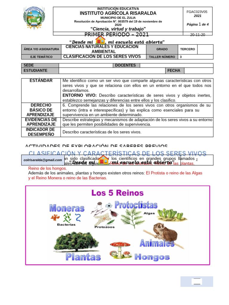 Taller 3 Grado 3 Ciencias Naturales Periodo 1 2021 | PDF | Plantas ...