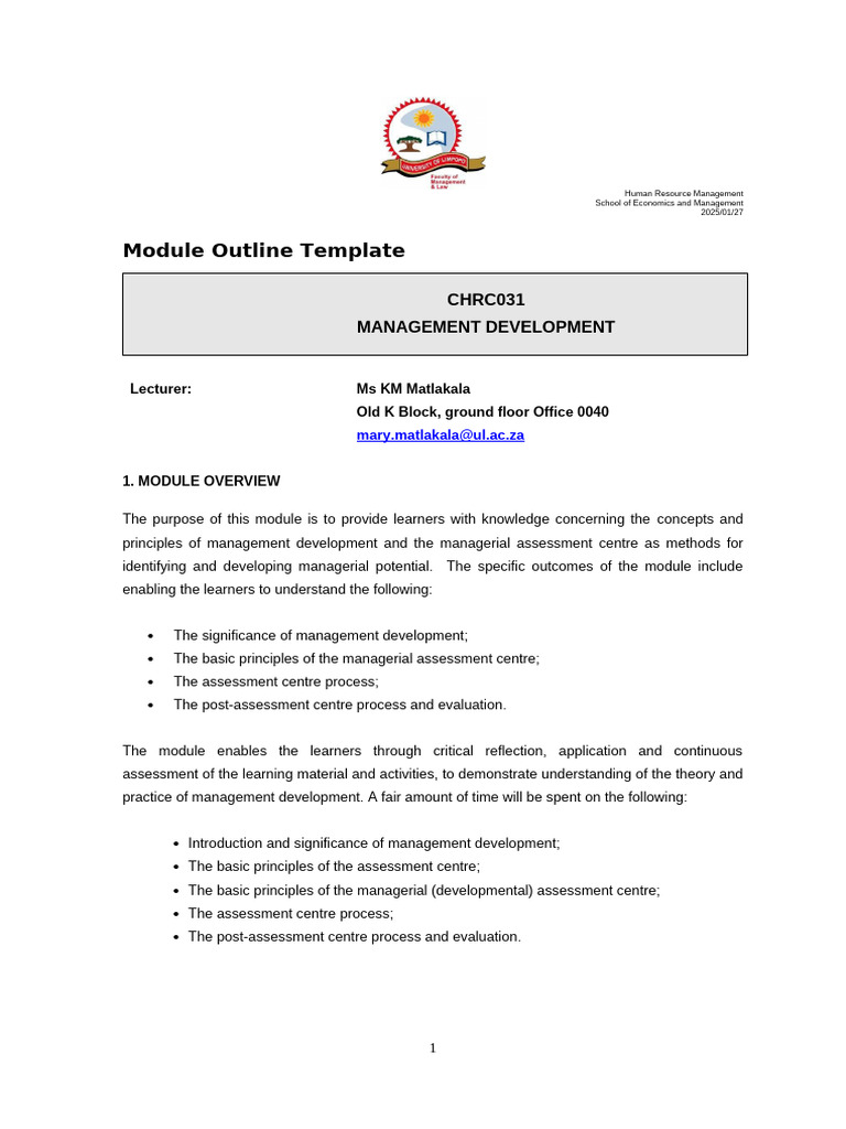 2025 CHRC031 Revised Module Outline Temple | PDF | Educational Assessment | Learning