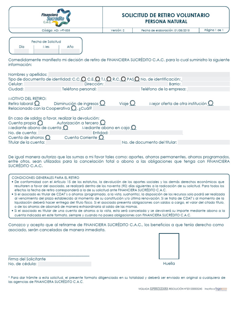 1. FORMATO SOLICITUD DE RETIRO_FISICO 1 | PDF