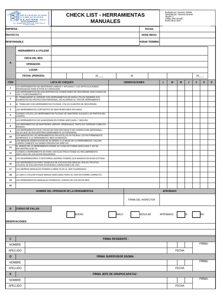 048.check List de Herramientas Manuales | PDF