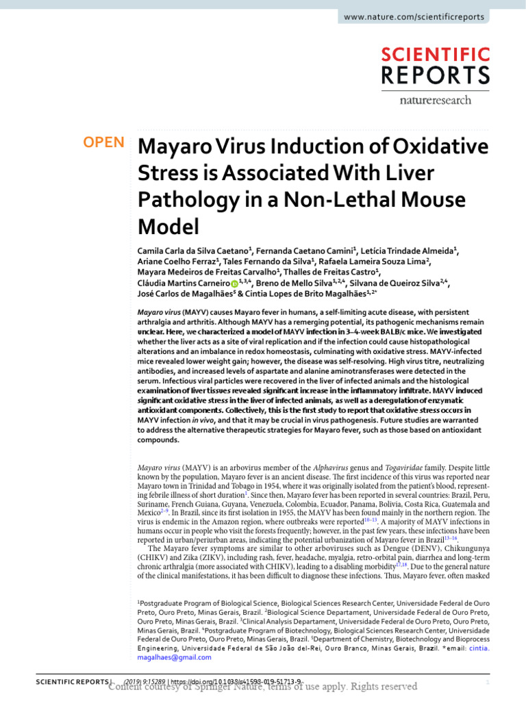 Mayaro Virus Induction of Oxidative Stress Is Asso | PDF | Medicine ...