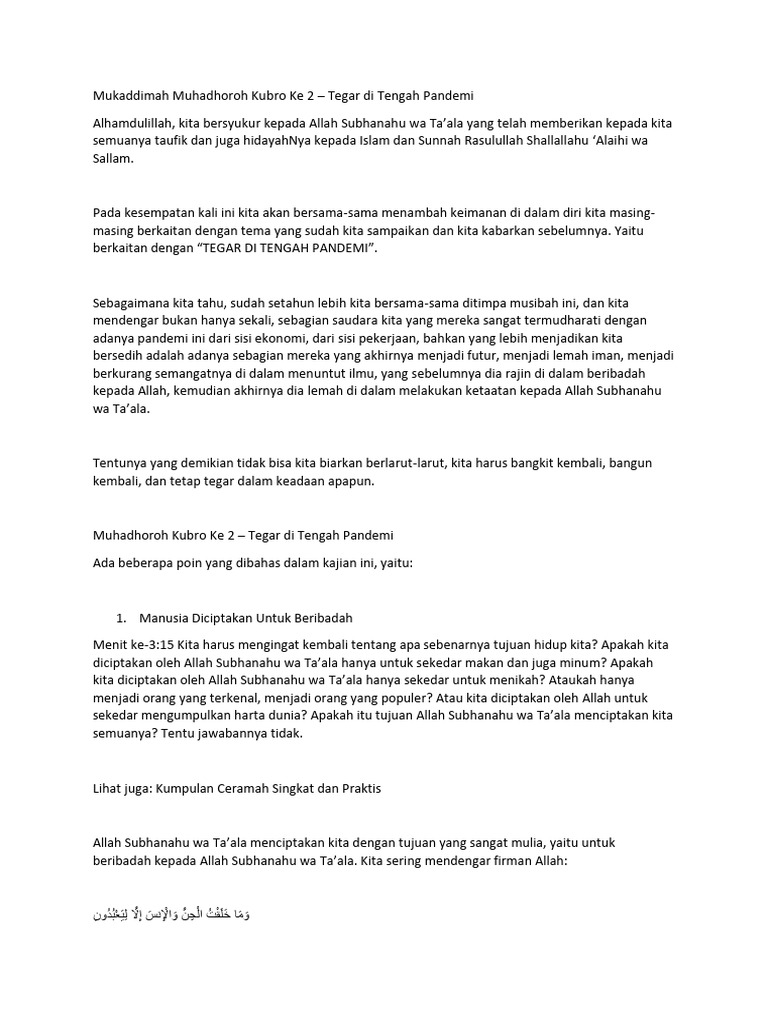 Muhadhoroh Kubro 2 HSI Tegar Di Tengah Pandemi | PDF