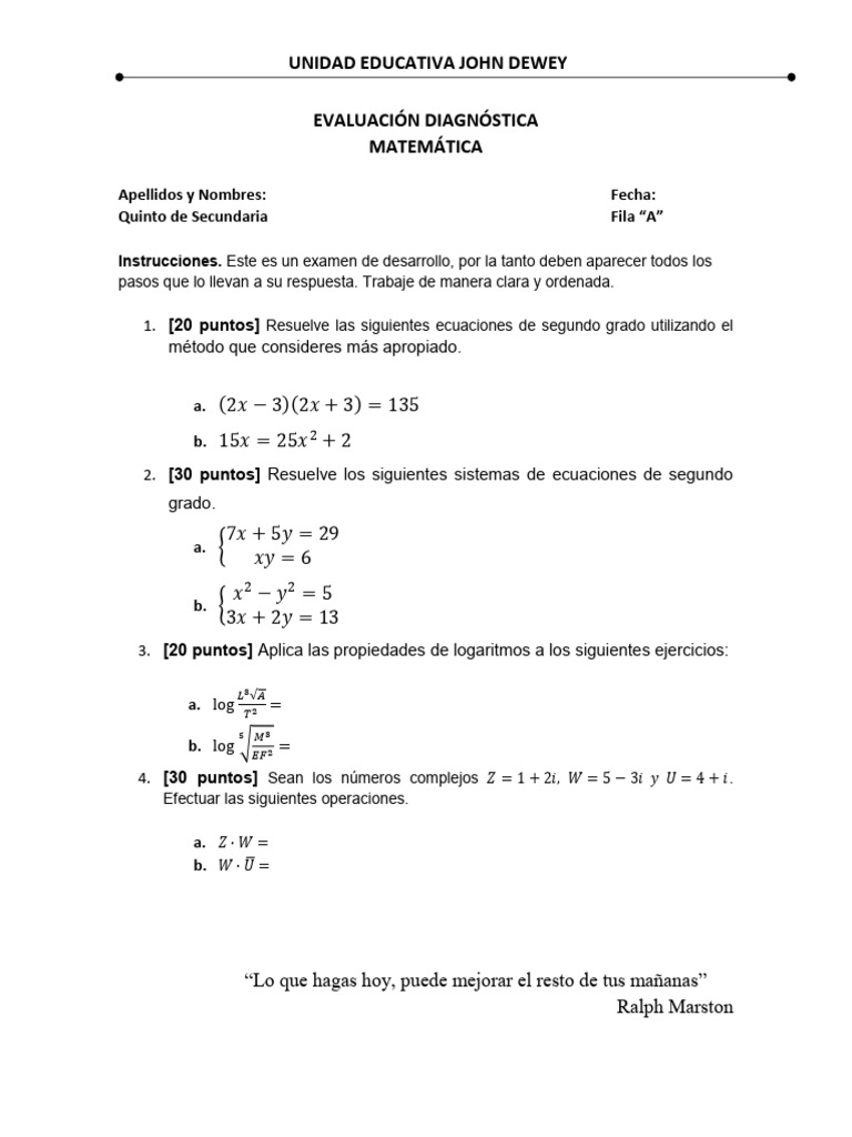 Eval. Diag. 5° | PDF | Matemáticas | Objetos matemáticos