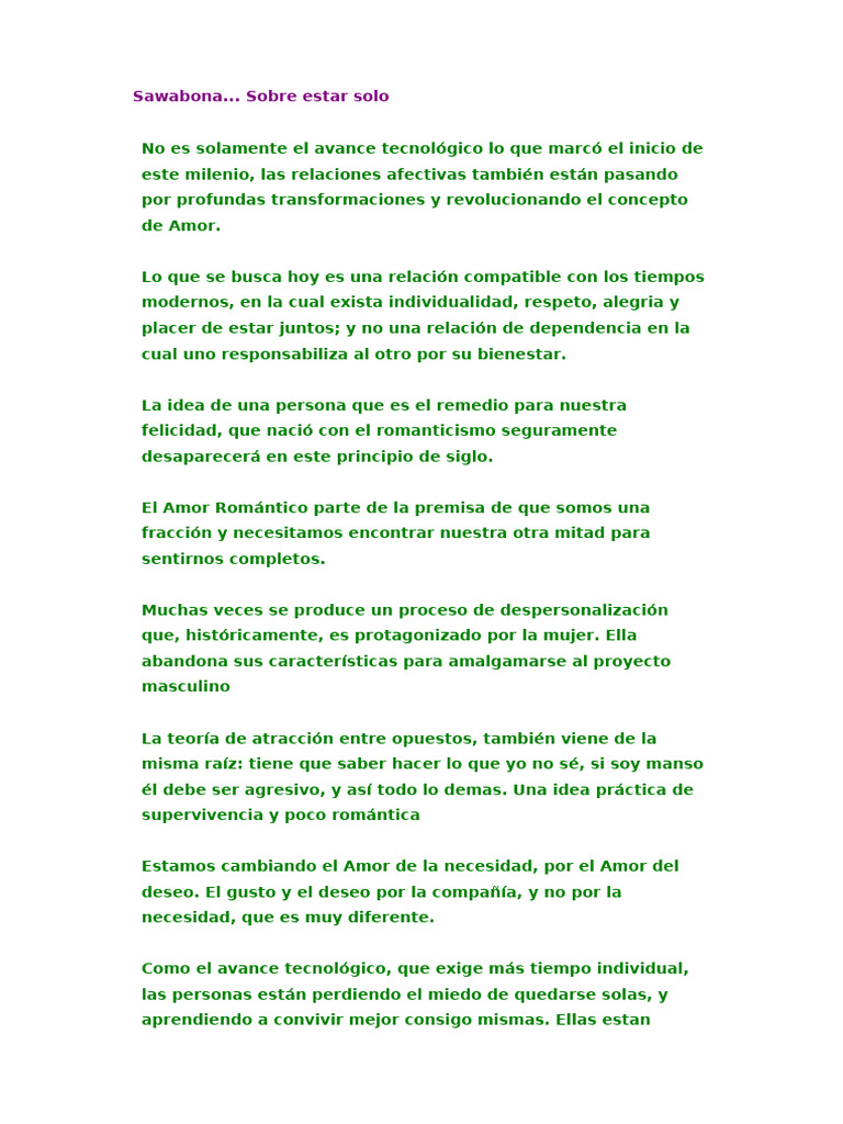 Amor y Soledad: Nuevas Relaciones | PDF | Amor | Psicología Social