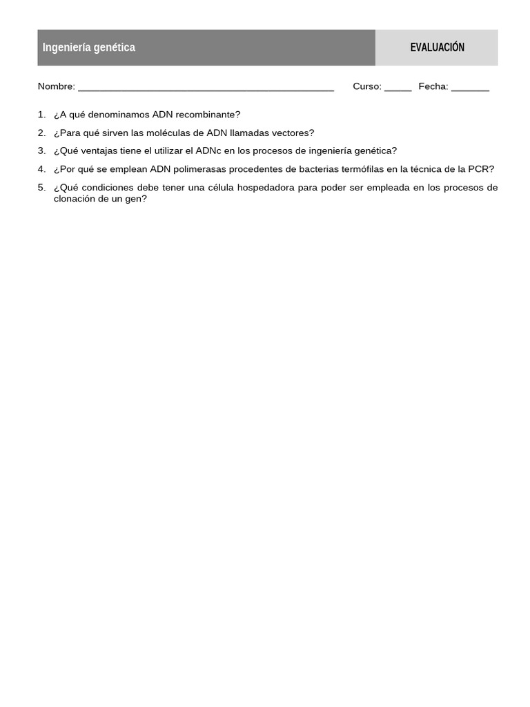 Evaluacion T15 | PDF | Adn | Ingeniería genética