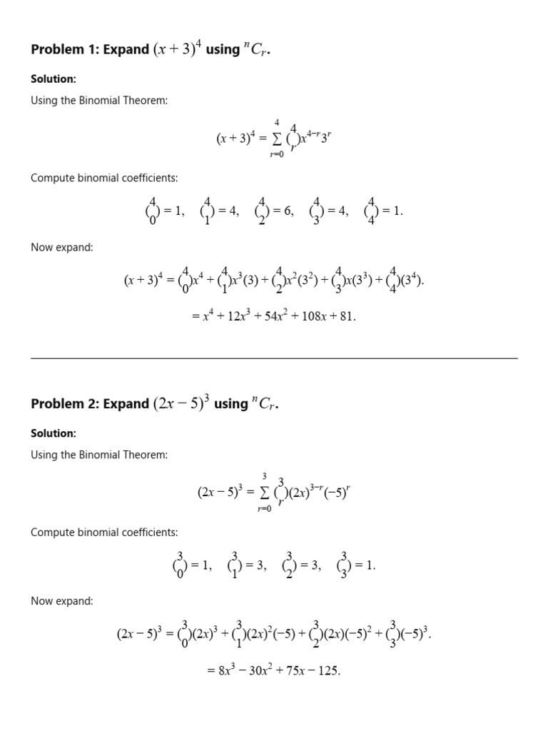Binomial Expansion Using Combinations | PDF | Numerical Analysis ...