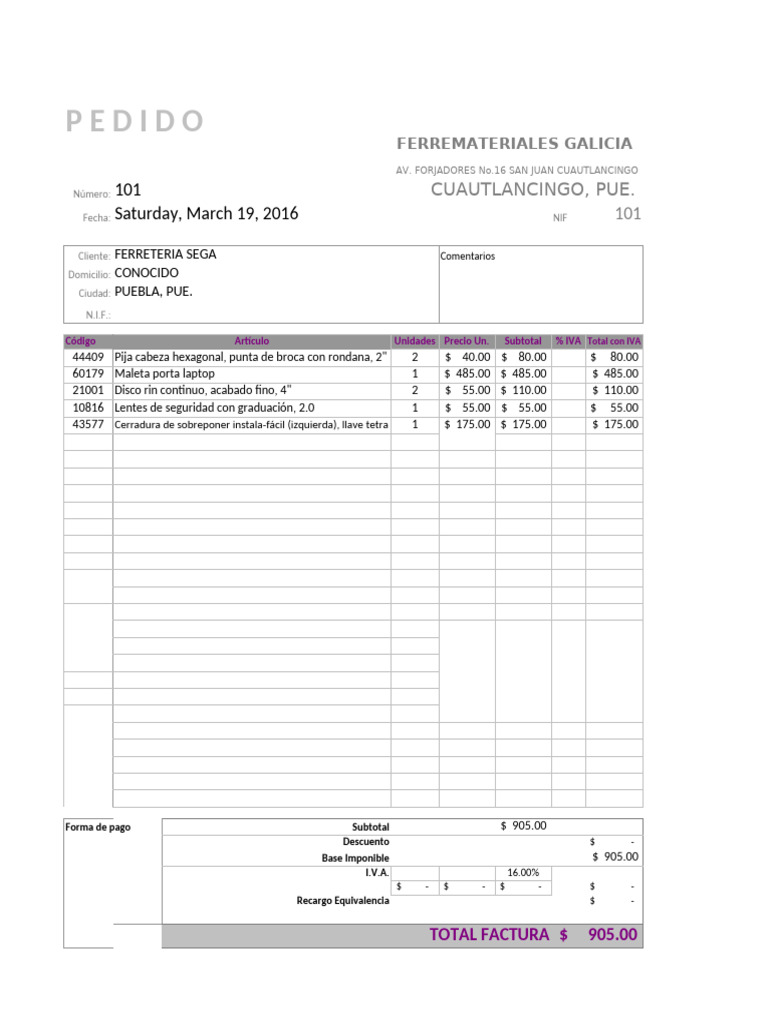 Modelo Factura Excel | PDF