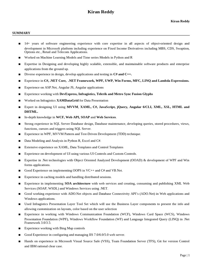 Kiran Reddy Wpf 013024 Pdf Language Integrated Query Microsoft Sql Server