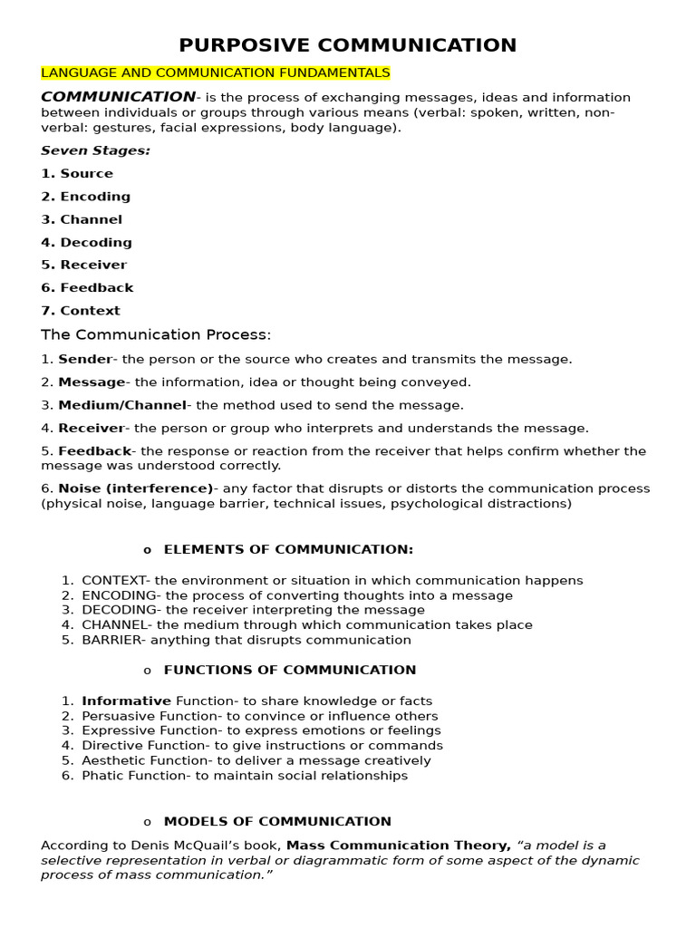 Purposive Communication Notes | PDF | Communication | Human Communication