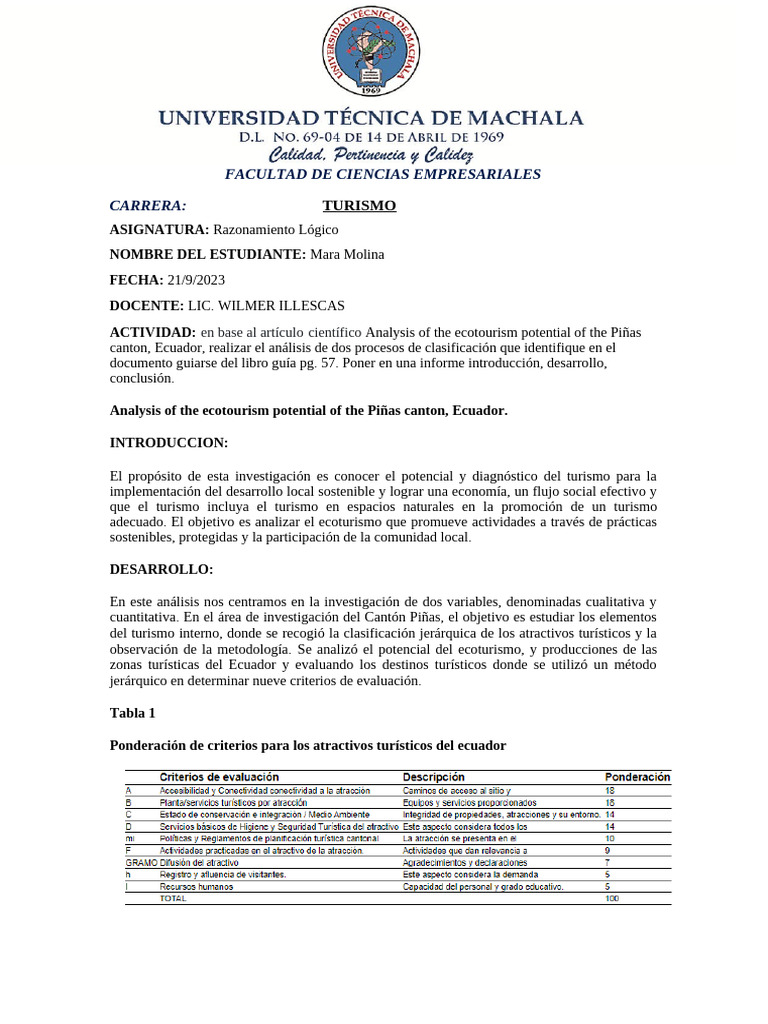 Analysis of The Ecotourism Potential of The Piñas Canton, Ecuador | PDF ...