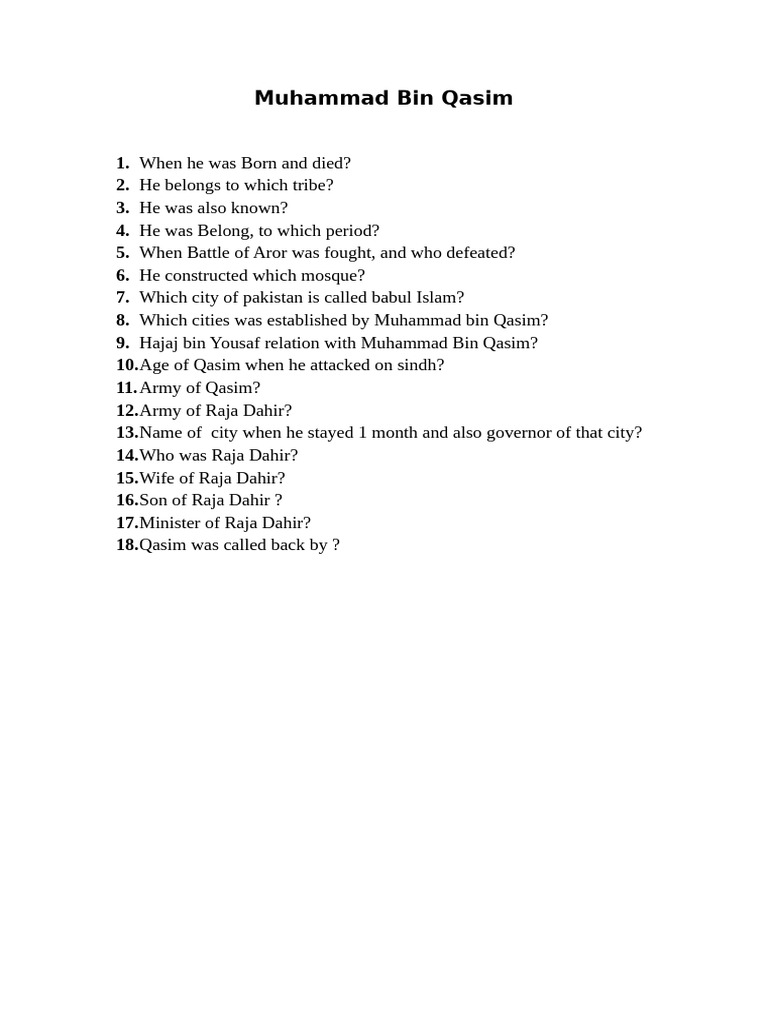 Revision of Muhammad Bin Qasim | PDF