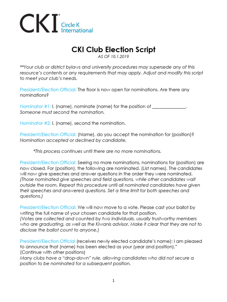 Club-Election-Script | PDF | Meetings | Voting