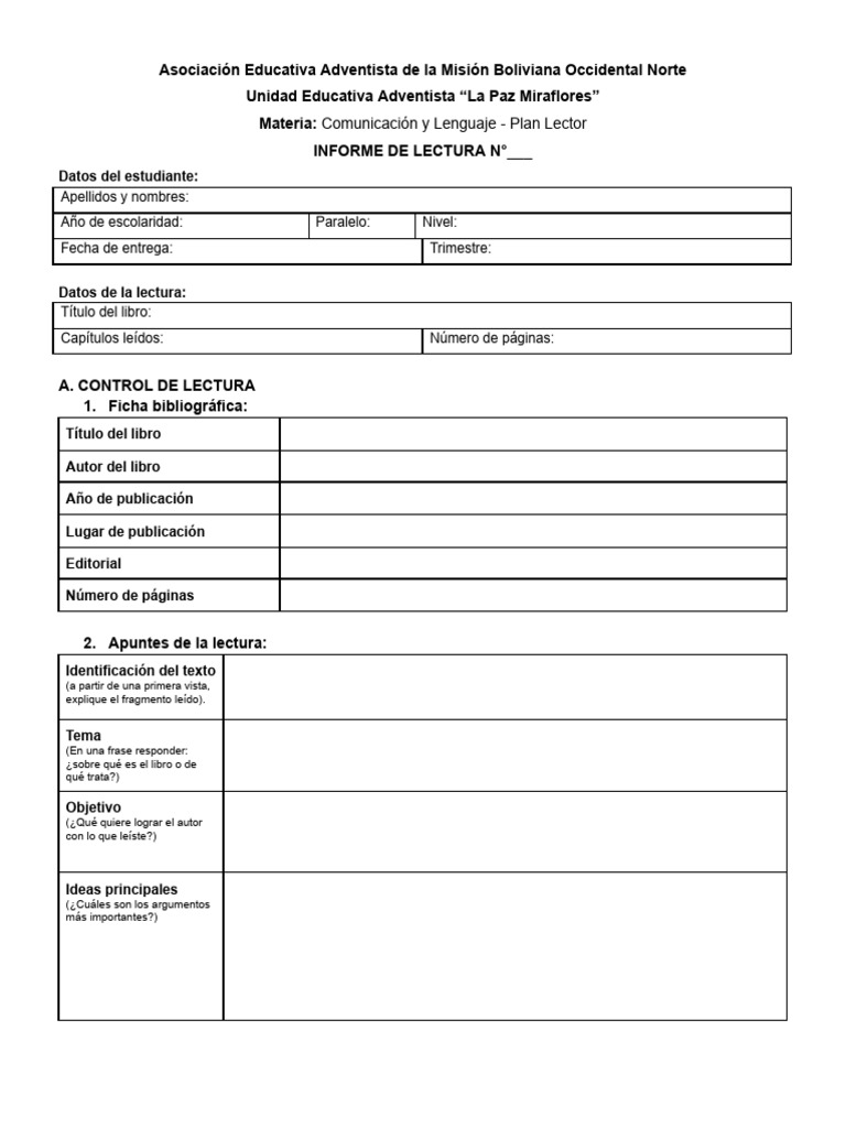 Formato informes de lectura PLAN LECTOR.docx (1) | PDF