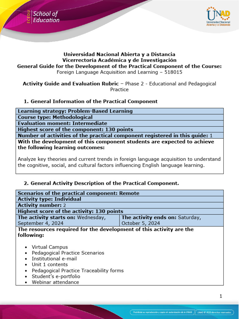 Activity Guide For The Development of The Practical Component and Evaluation Rubric - Unit 1 ...