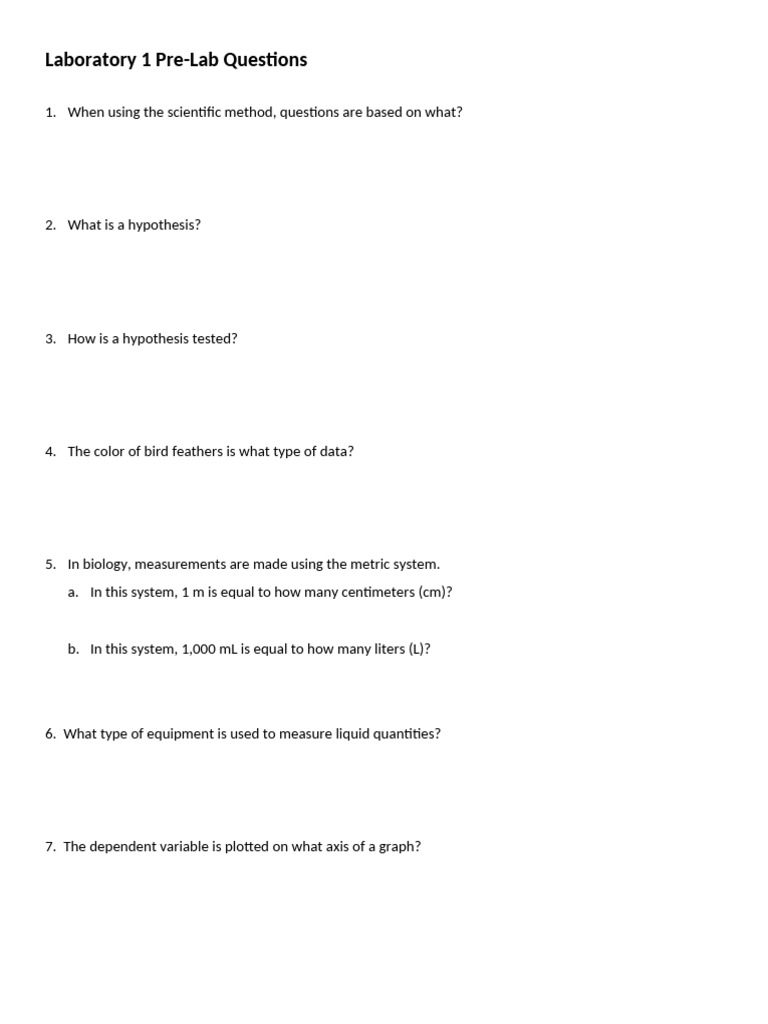 Bio 100 Lab 1 Pre-Lab | PDF