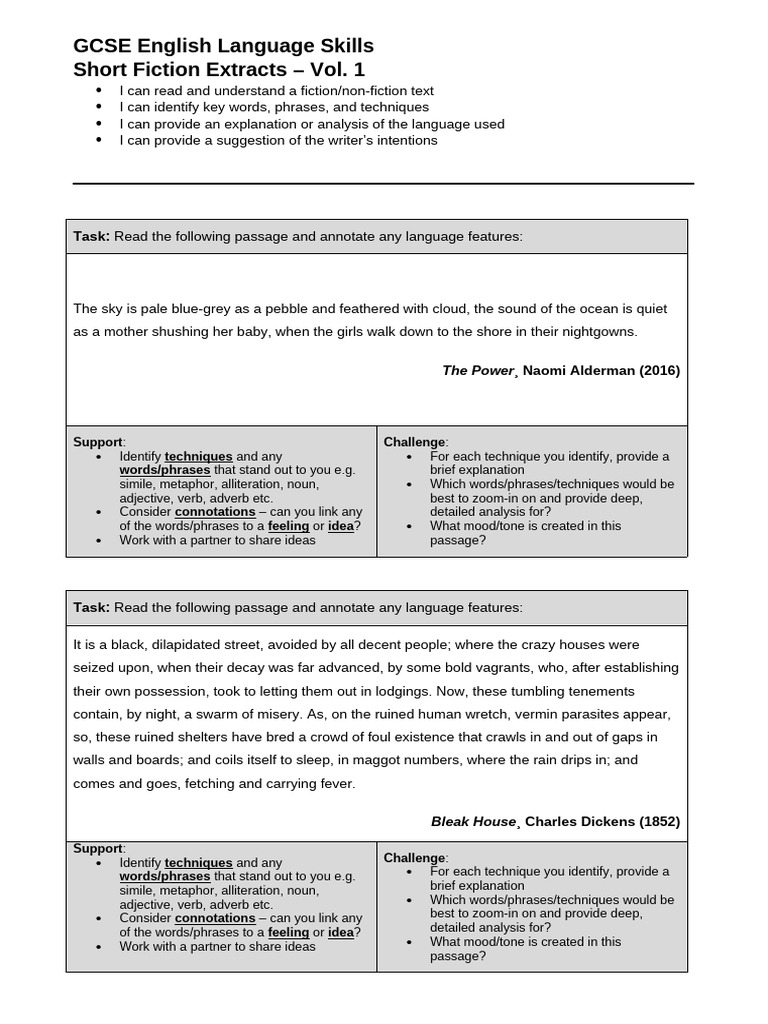 GCSE English Language: Fiction Analysis Guide | PDF | Verb | Adjective
