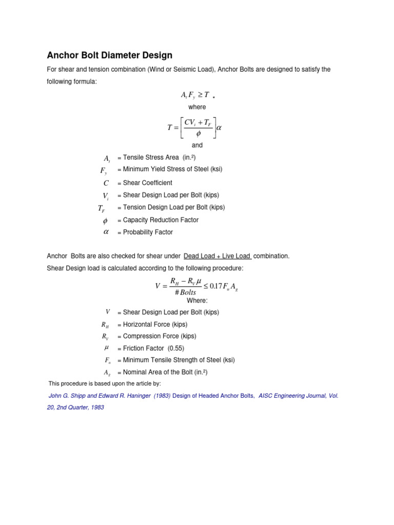 Anchor Bolt Design for Shear and Tension | PDF