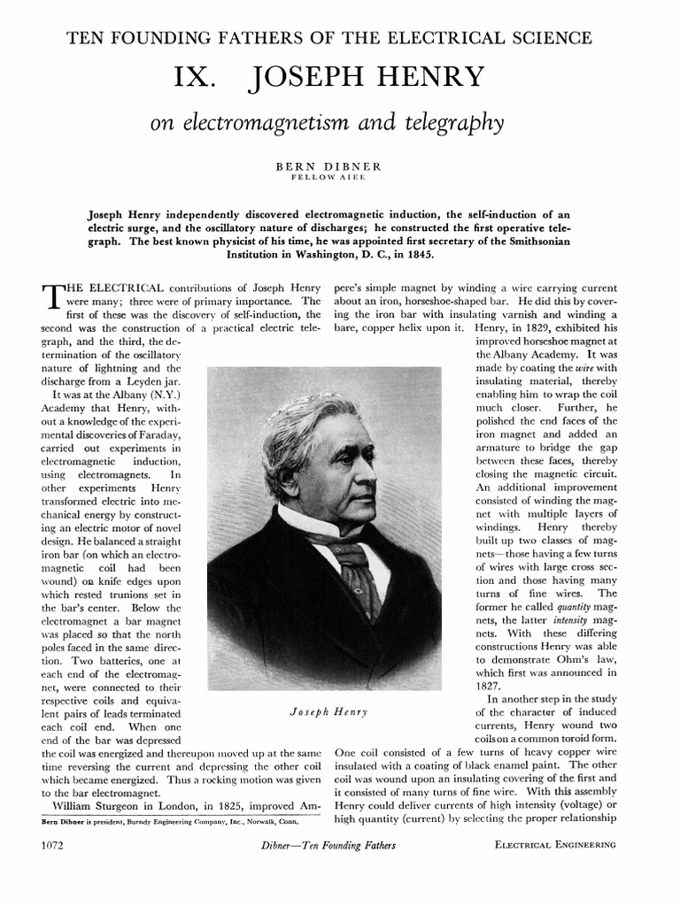 Ten Founding Fathers of the Electrical Science IX. Joseph Henry on ...