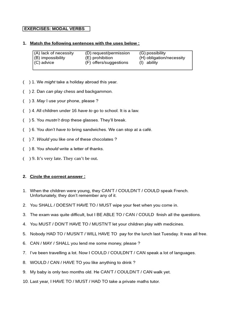 Modal verbs_exercises | PDF