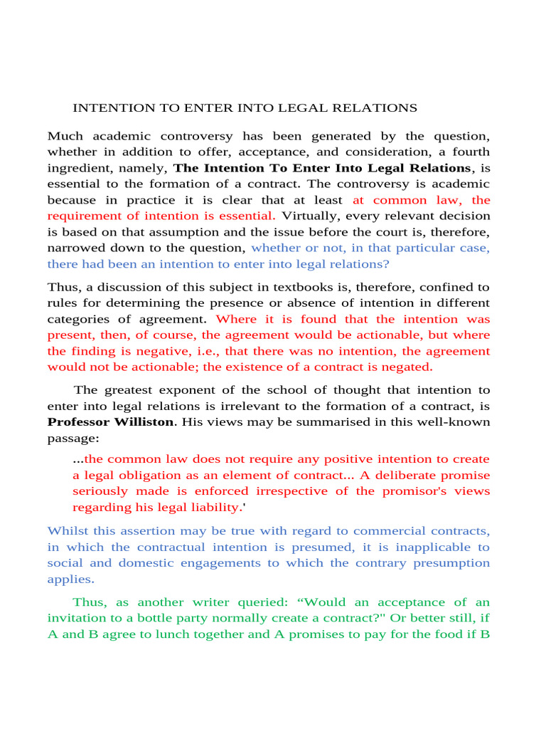 Note For Intention To Create Legal Relations | PDF | Employment ...