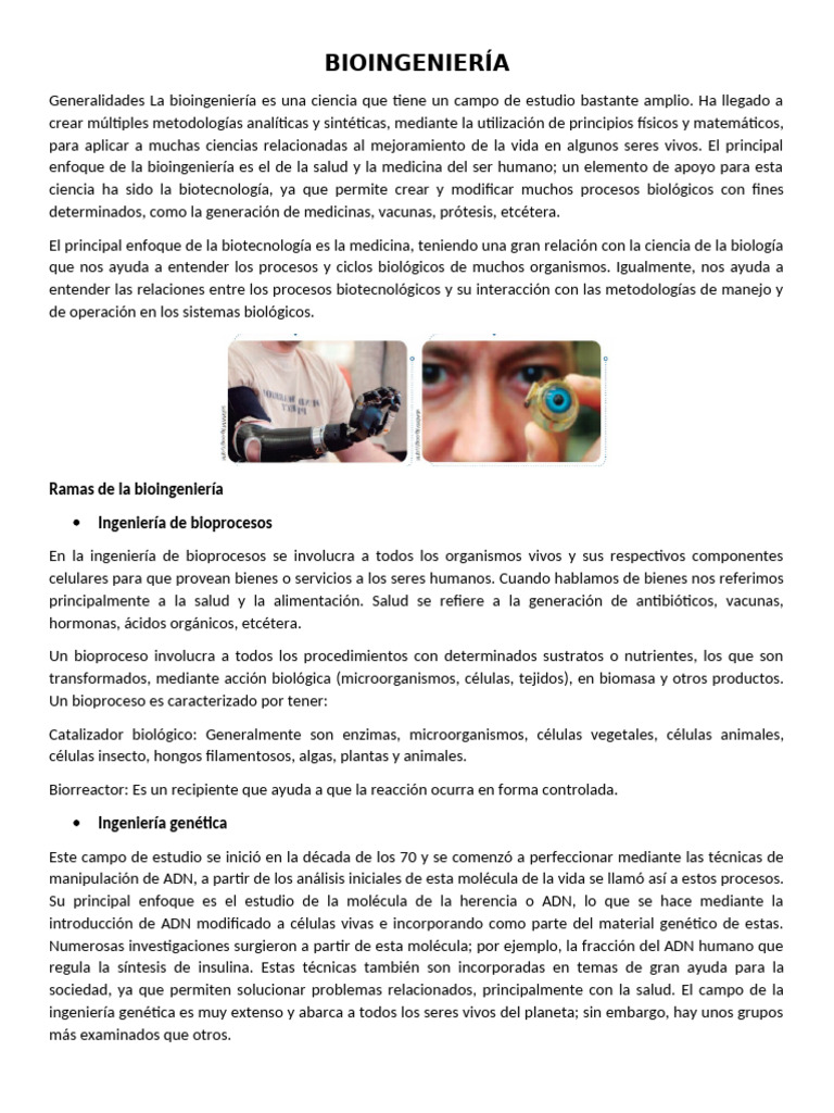 Introducción a la Bioingeniería y sus Ramas | PDF | Ingeniería genética ...