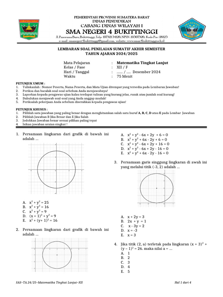 Soal Matematika Lanjut Kelas Xii 2024 | PDF