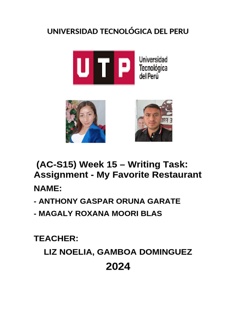 (AC-S15) Week 15 - Writing Task - Assignment - My Favorite Restaurant ...