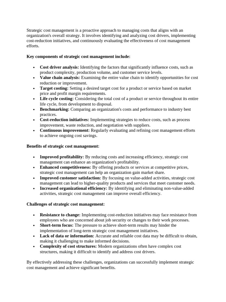 Strategic Cost Management | PDF | Cost Accounting | Strategic Management Strategic Cost Management | PDF | Cost Accounting | Strategic Management