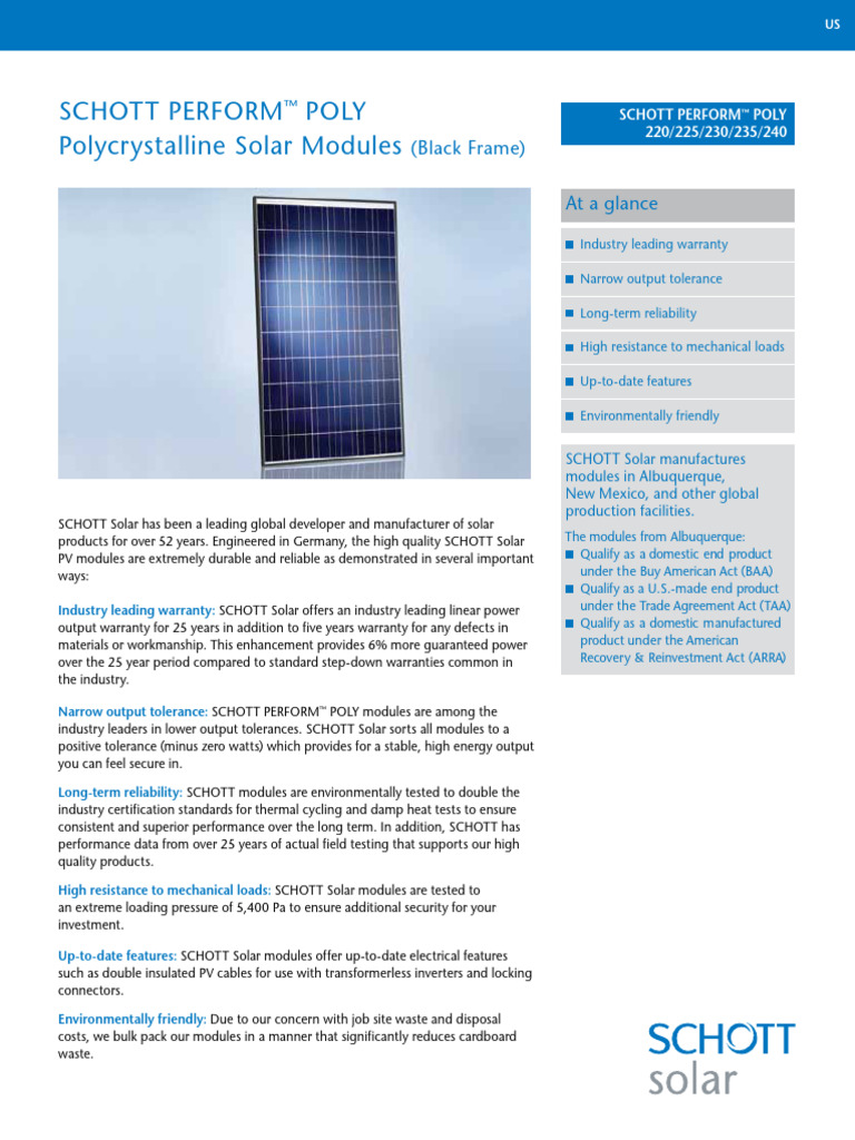 SCHOTT PERFORM POLY 220-240 Black Data Sheet US 0711 | PDF ...