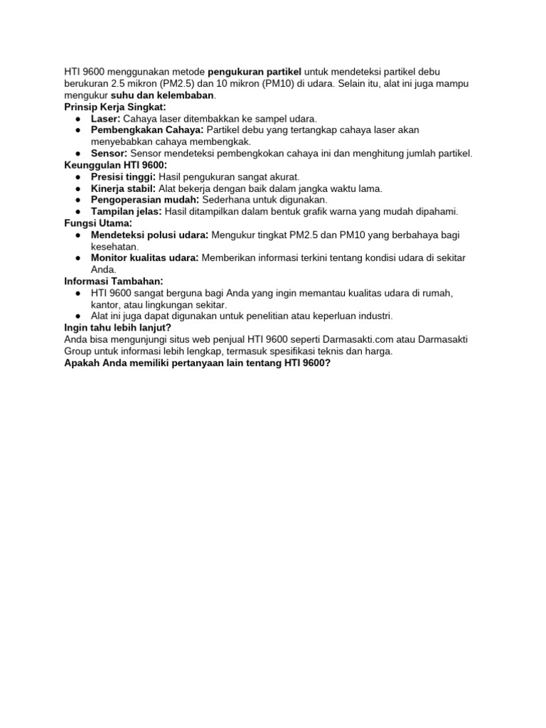 Metode Pengukuran Yang Dipakai HTI 9600 | PDF