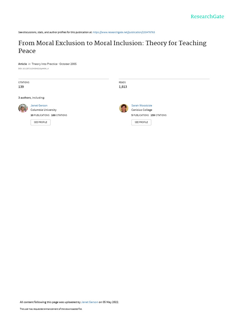 From Moral Exclusion To Moral Inclusion | PDF | Violence | Peace
