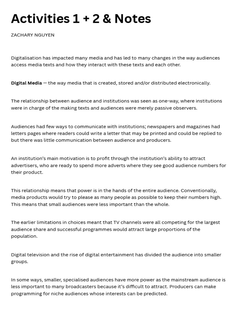 Activities 1 + 2 & Notes.pdf | PDF | Mass Media | News
