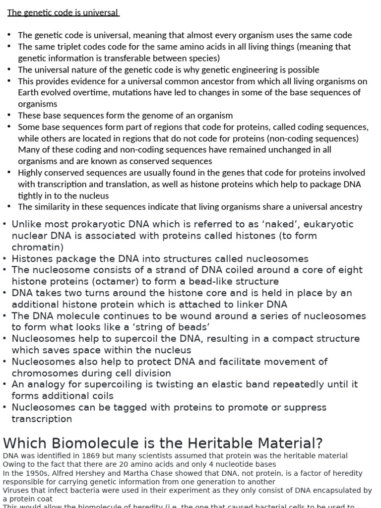 A1.2 Nucleic Acids Student Version | PDF | Dna | Histone
