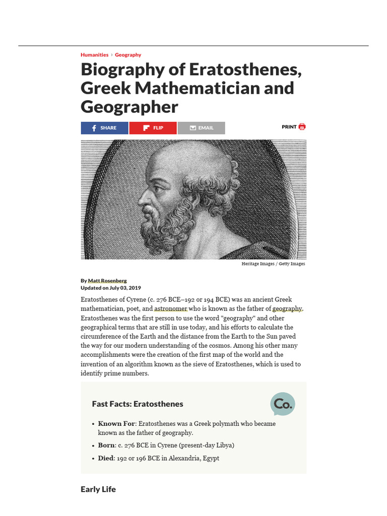 Biography of Eratosthenes, Greek Geographer | PDF